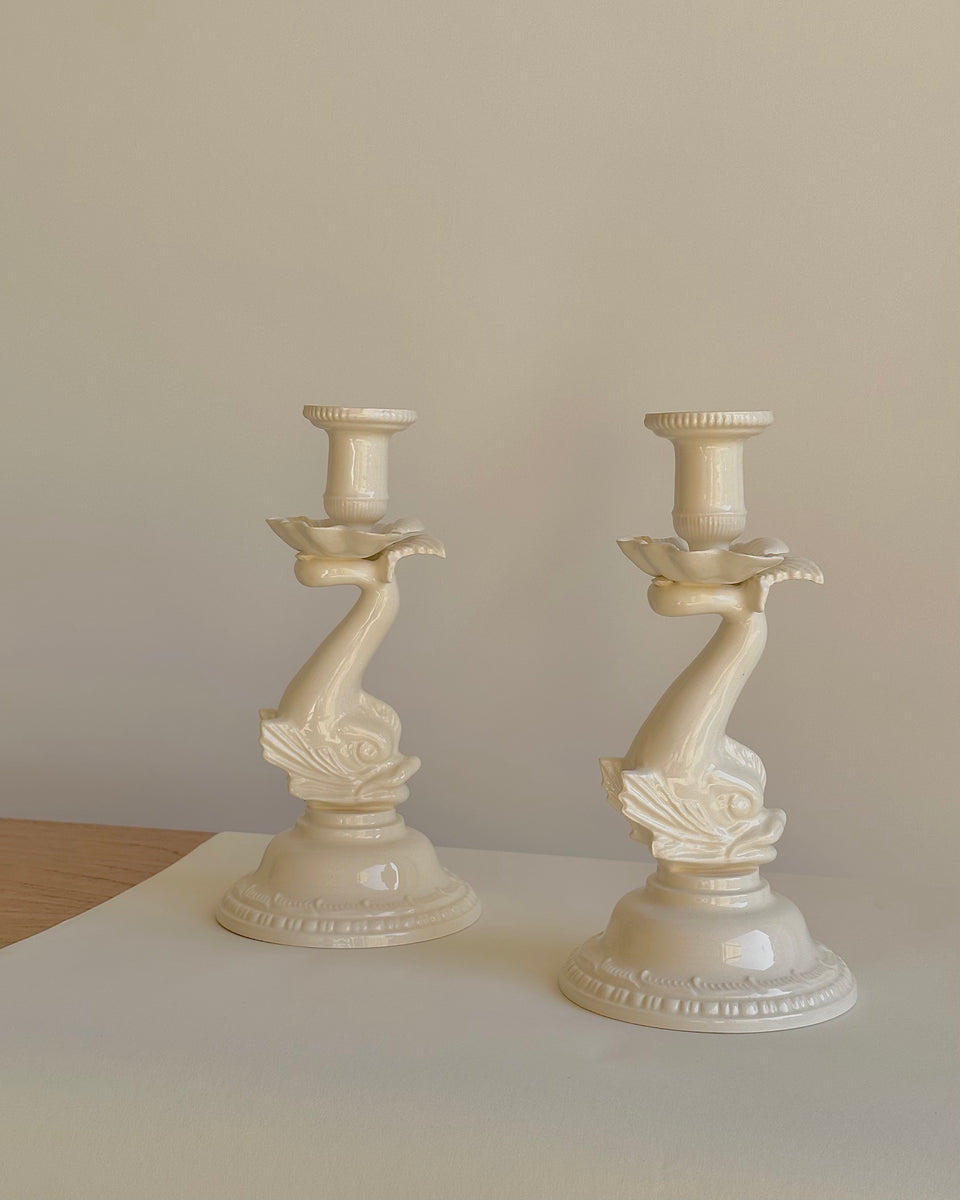 Vintage Leedsware Creamware Dolphin Candlesticks – The Edition 94